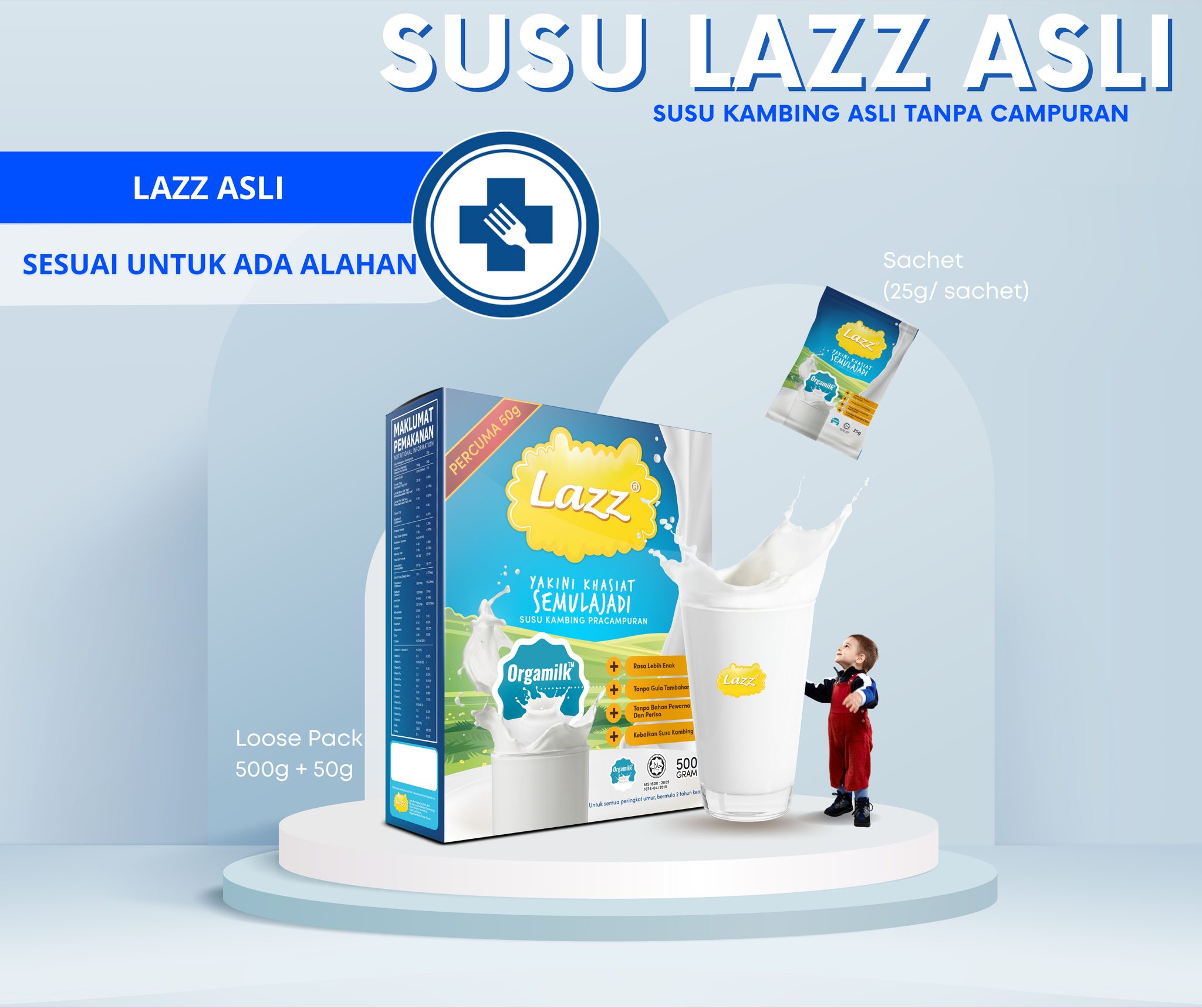 Lazz Susu Kambing Pracampuran (Lazz Asli) | 500gm