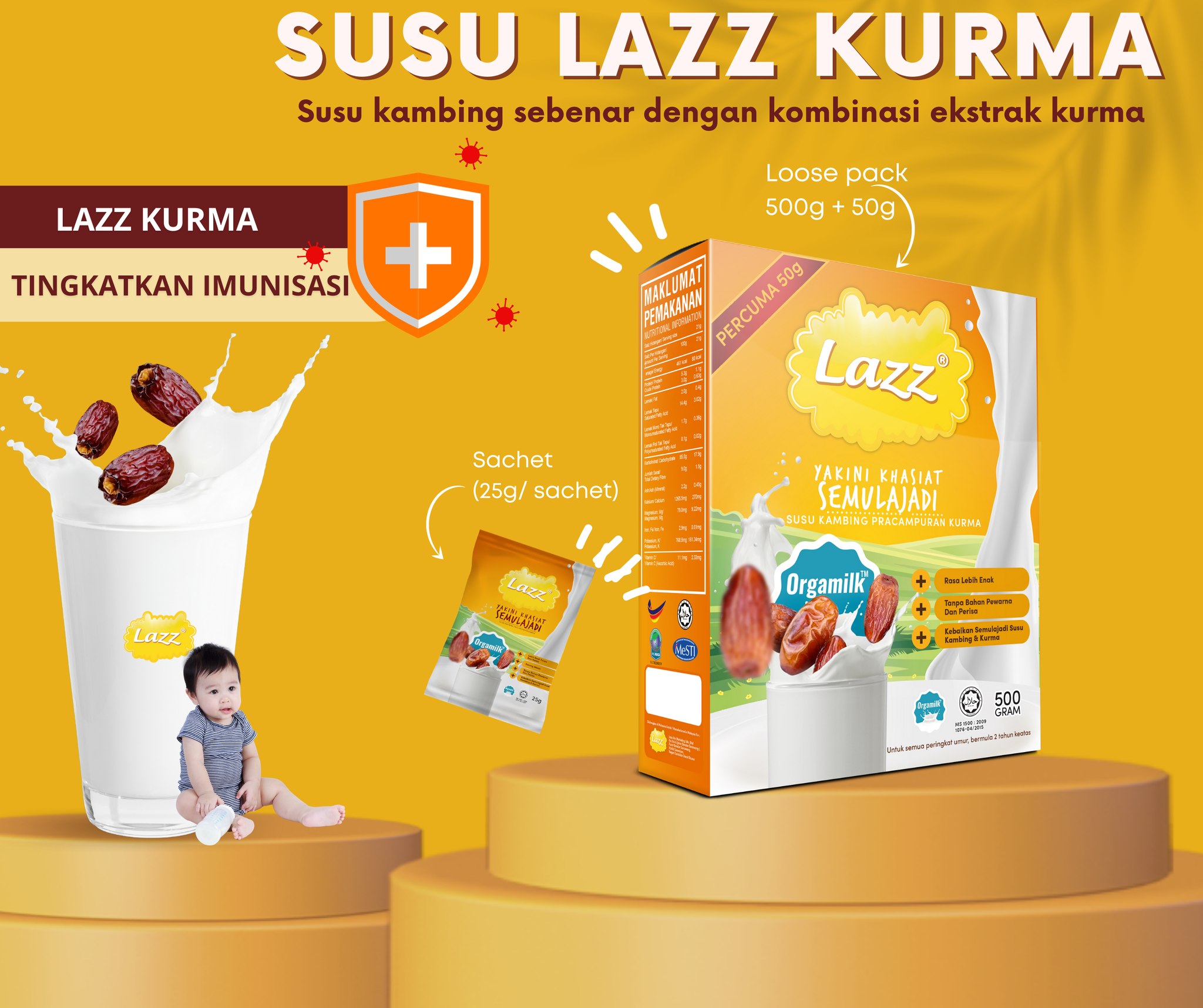 Lazz Susu Kambing Pracampuran Kurma (Lazz Kurma) | 20 Sachets